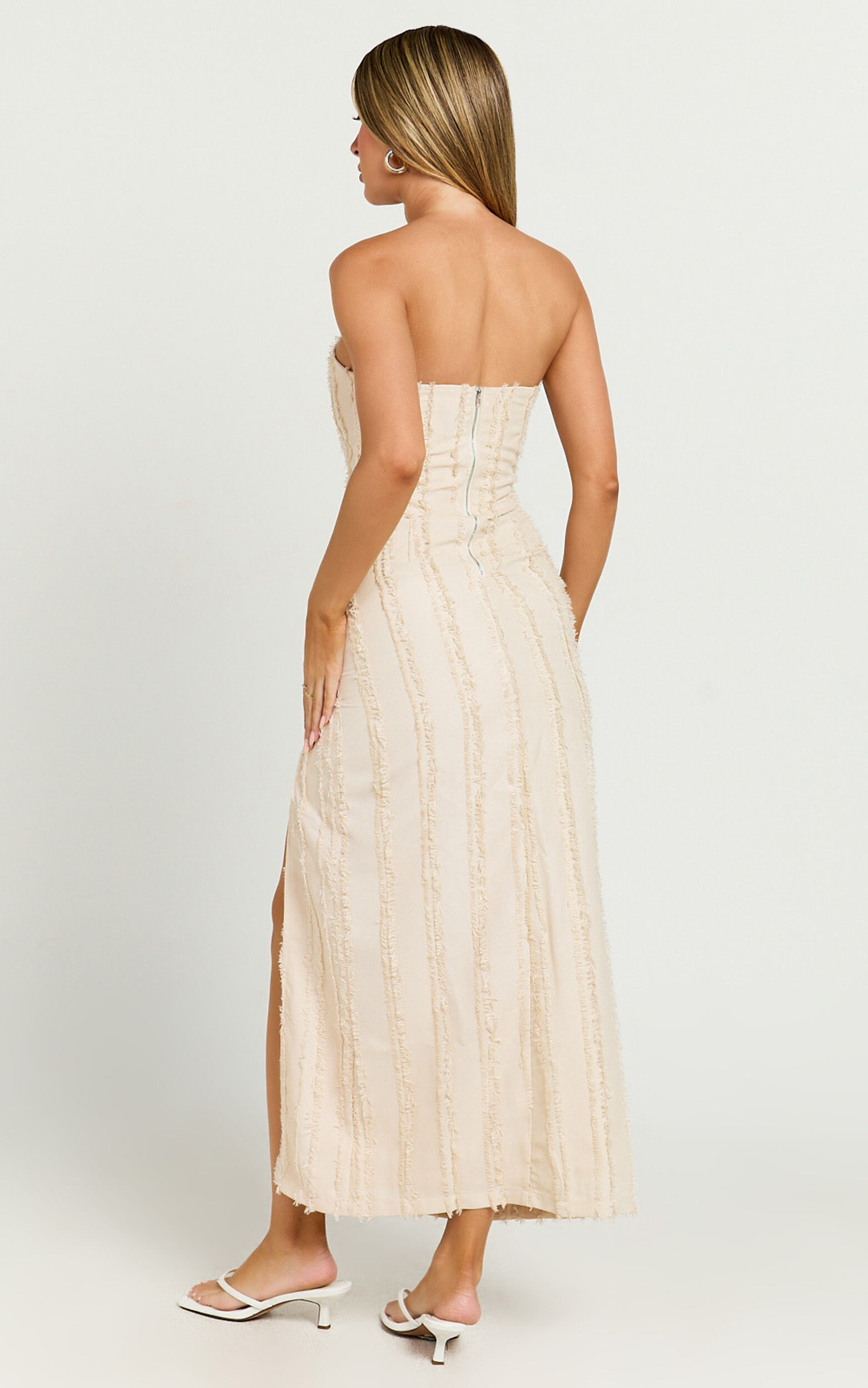 Aubrey Midi Dress Strapless Thigh Split Dress In Cream Showpo