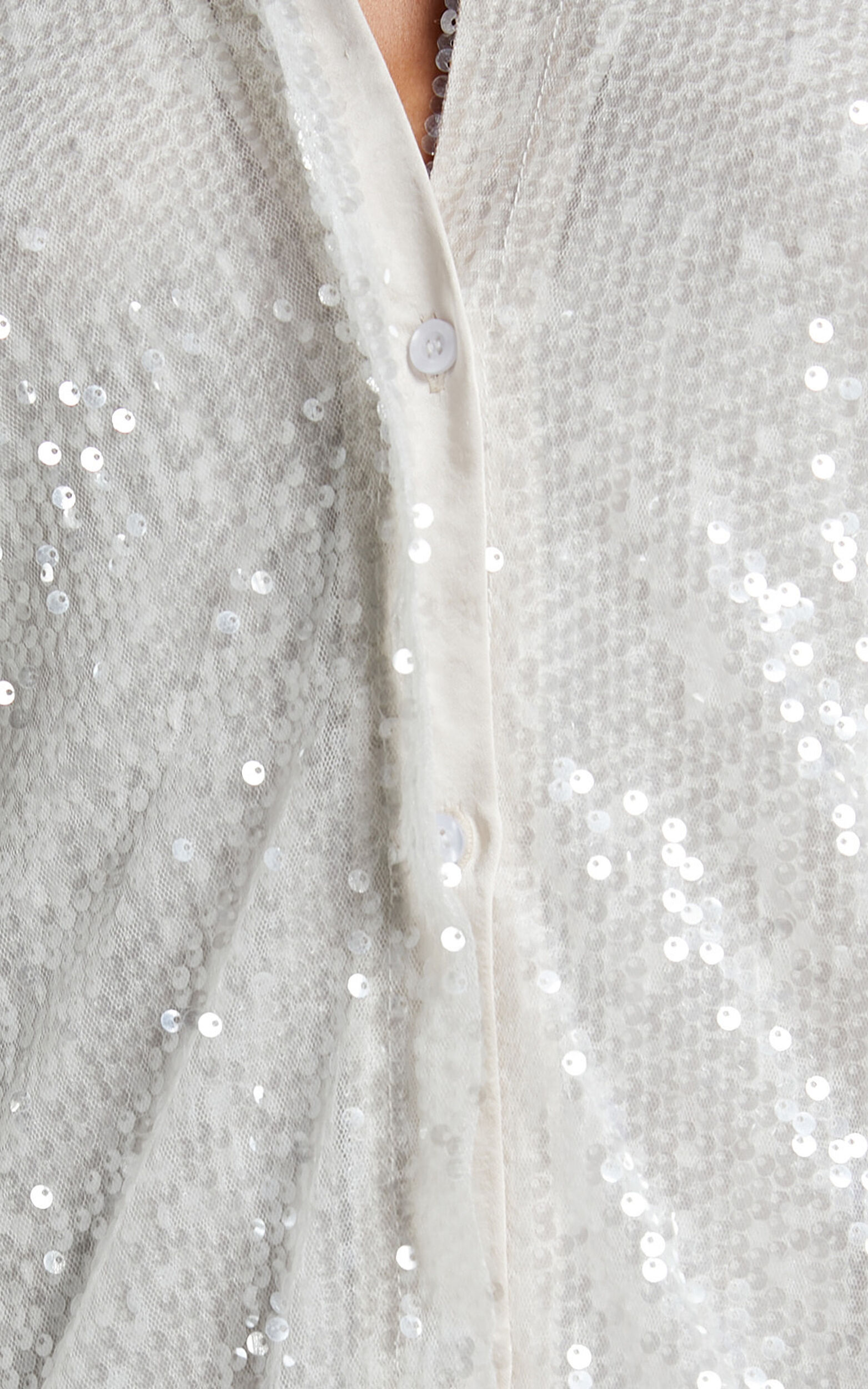 Gween Mini Dress Satin Detail Sequin Shirt Dress In White Showpo Usa