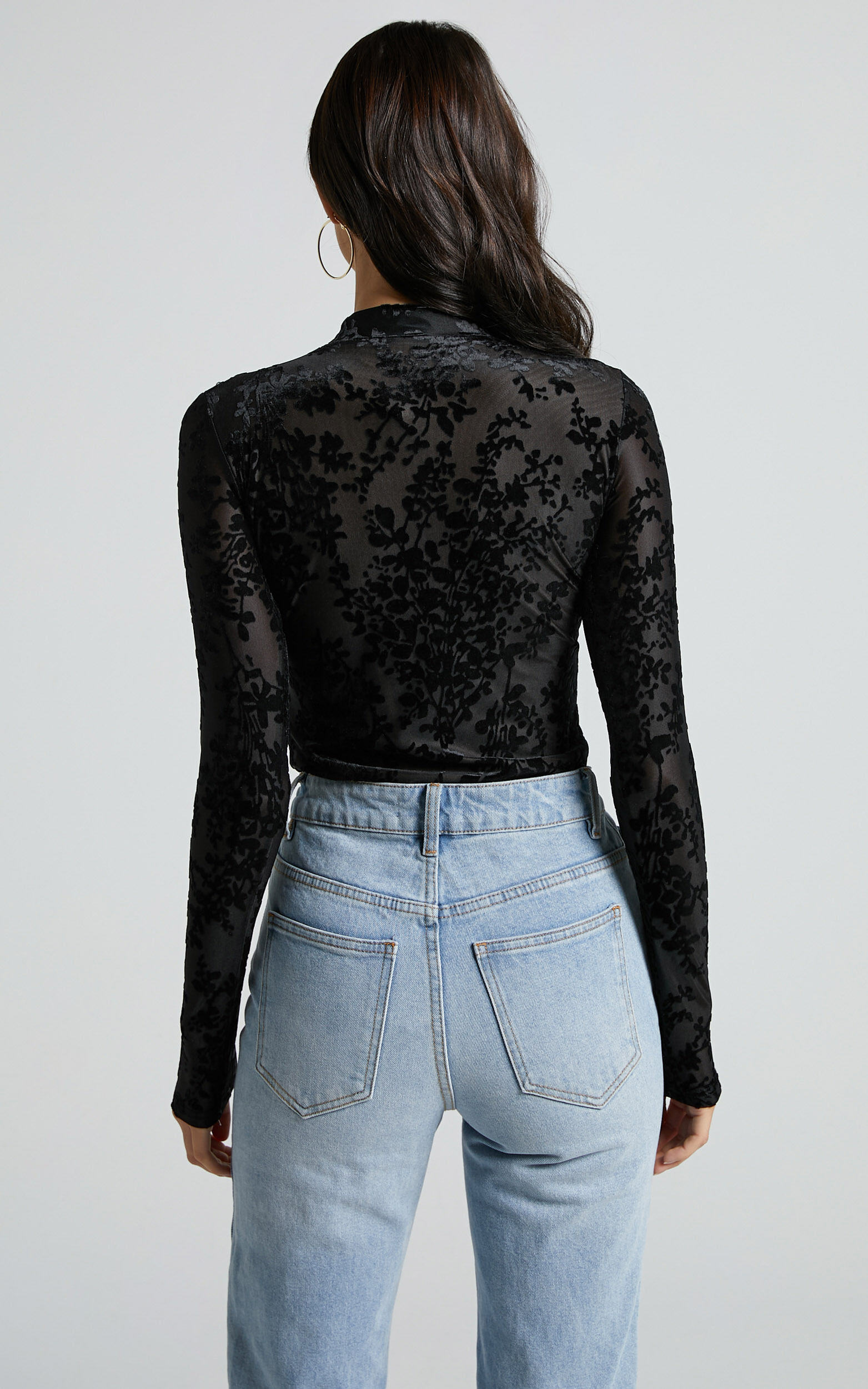 Laura Bodysuit - Longsleeve Velvet Burn Out Bodysuit in Laura Bodysuit - Longsleeve Velvet Burn Out Bodysuit in