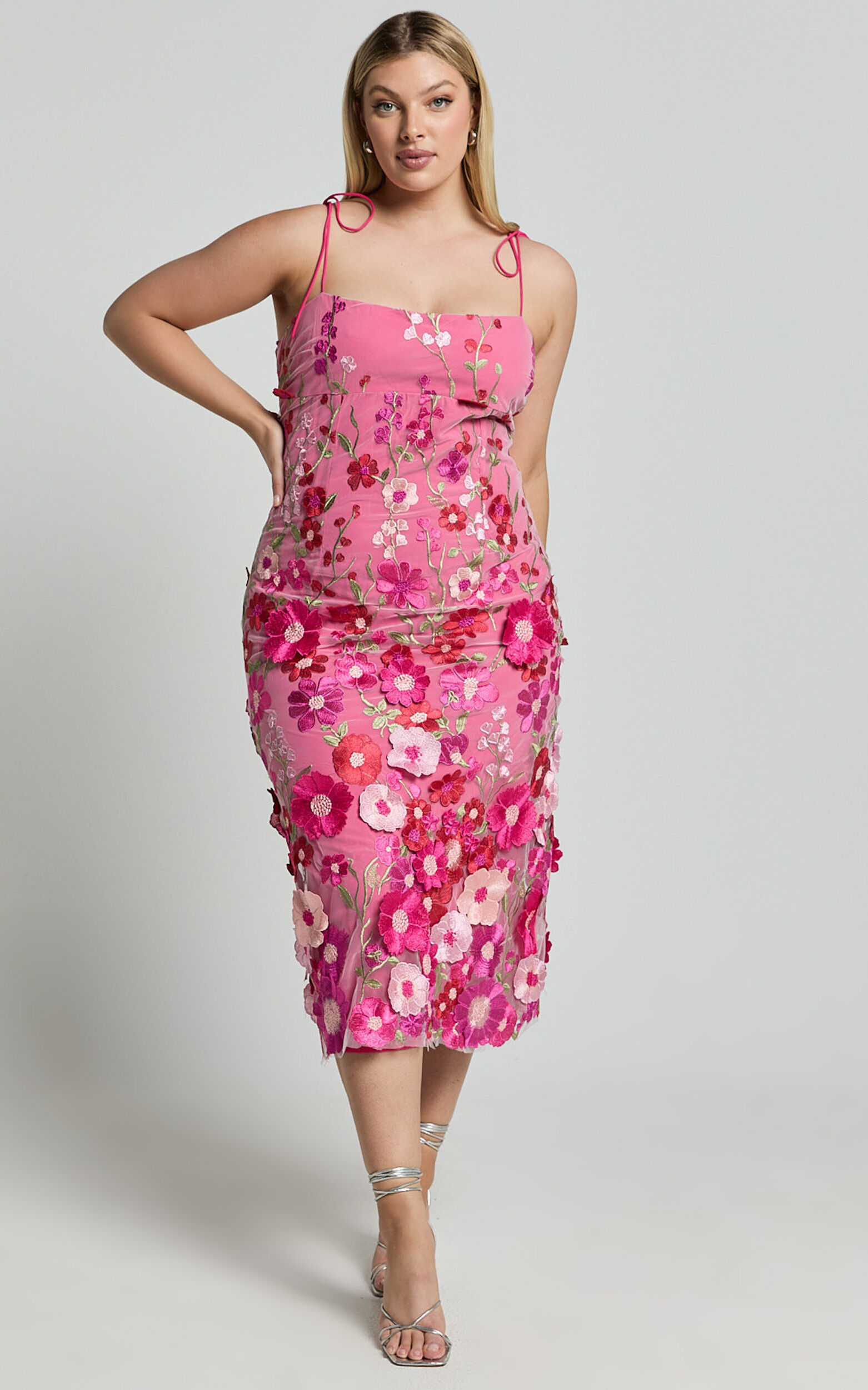 Jamich Midi Dress - Straight Neck Tie Strap Pencil Dress in Jamich Midi Dress - Straight Neck Tie Strap Pencil Dress in