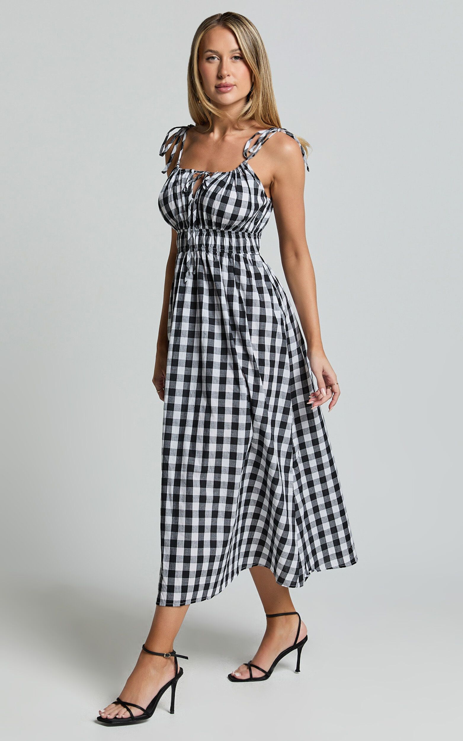 Vela Midi Dress - Strappy Tie Shoulder Elasticated Waist Vela Midi Dress - Strappy Tie Shoulder Elasticated Waist