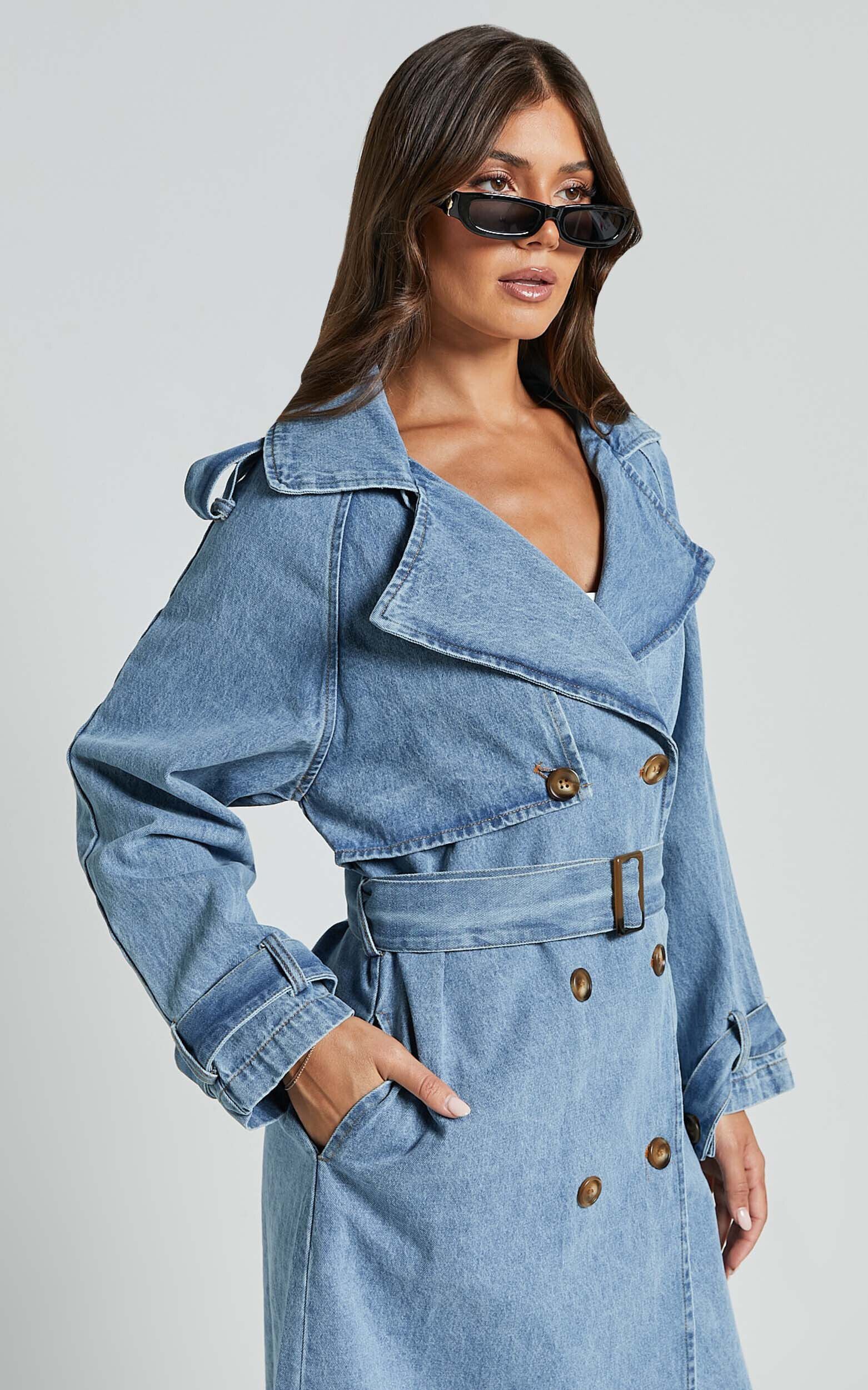 Vinnie Trench Coat - Denim Washed Trench Coat in Mid Blue Vinnie Trench Coat - Denim Washed Trench Coat in Mid Blue