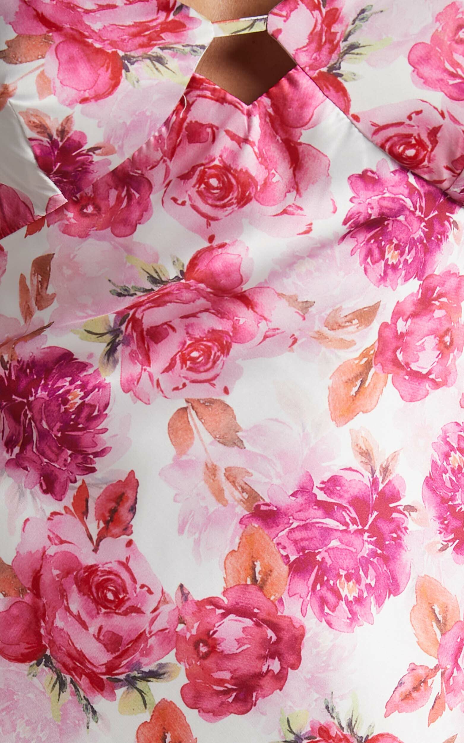 Lillith Midi Dress V Neck Satin Slip Dress In Pink And White Floral