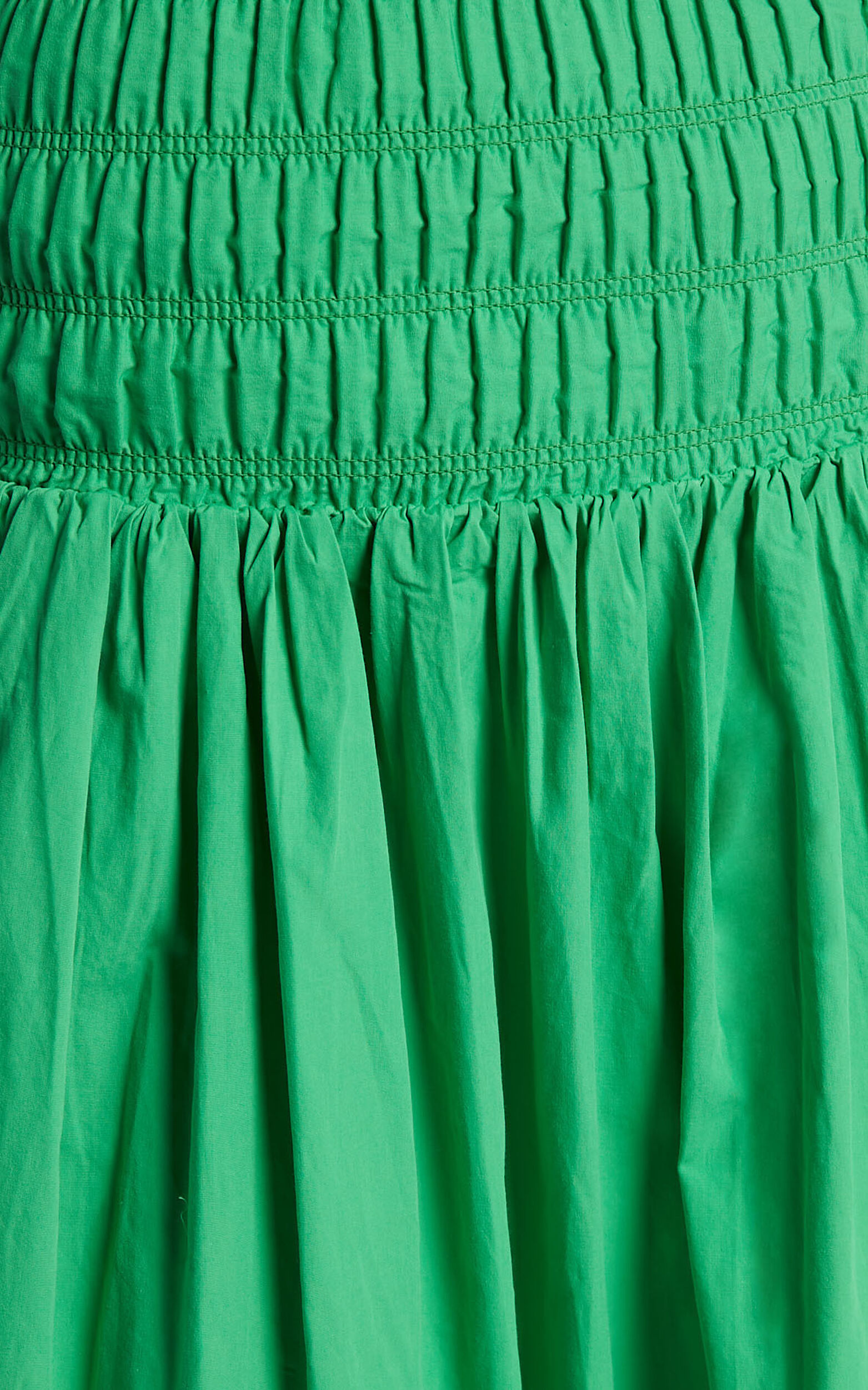 Haydie Two Piece Set Shirred Bandeau Crop Top And Maxi Skirt In Green