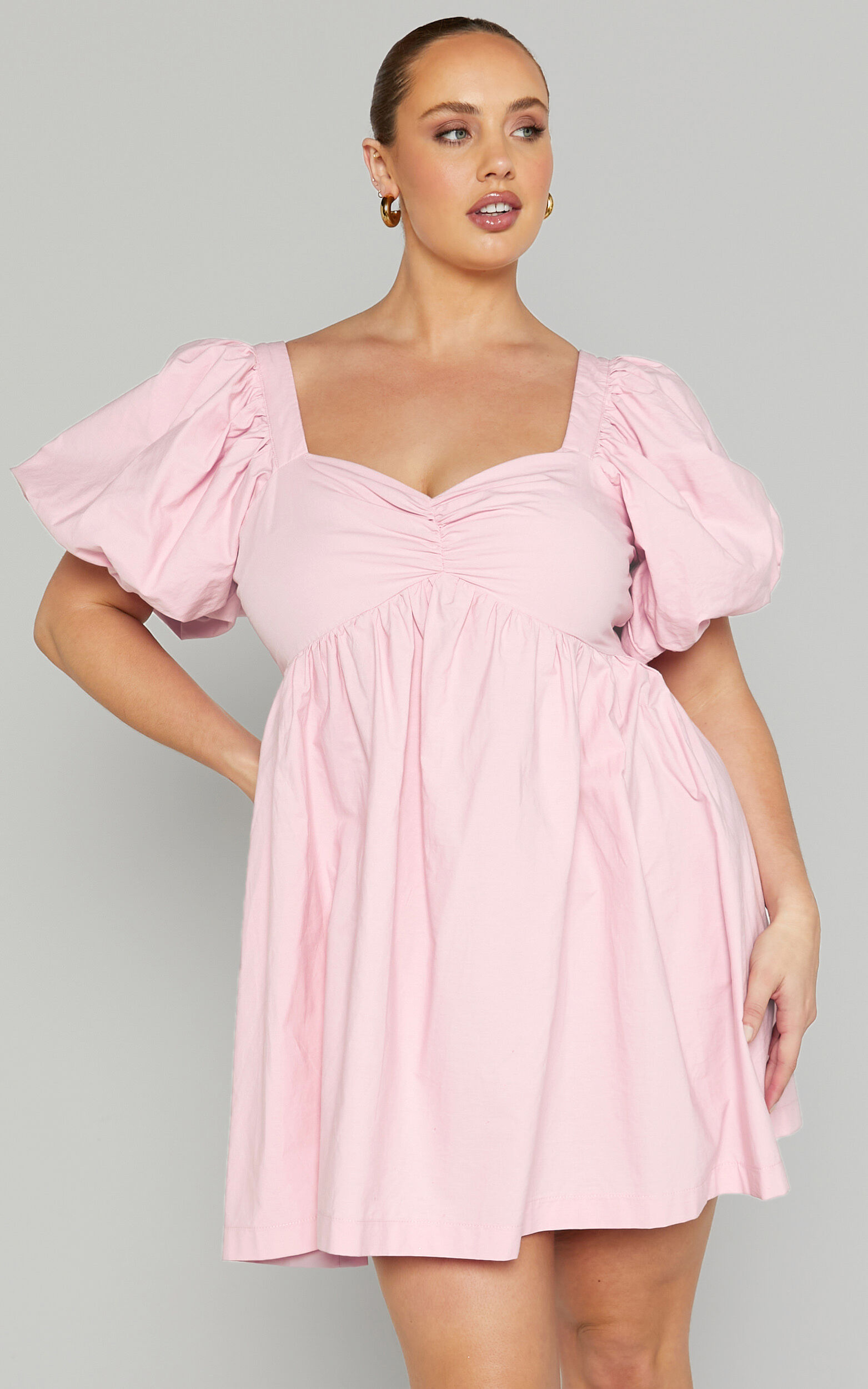 Vashti Mini Dress Puff Sleeve Sweetheart Dress In Light Pink Showpo