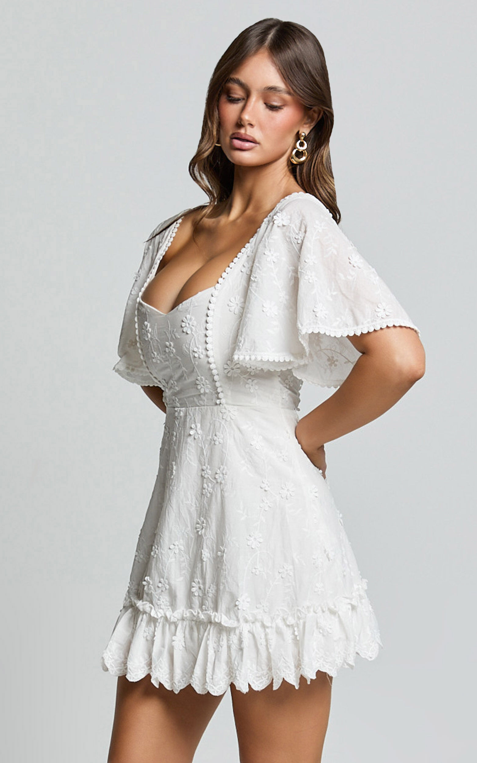 Fancy A Spritz Mini Dress In White Embroidery Showpo Nz