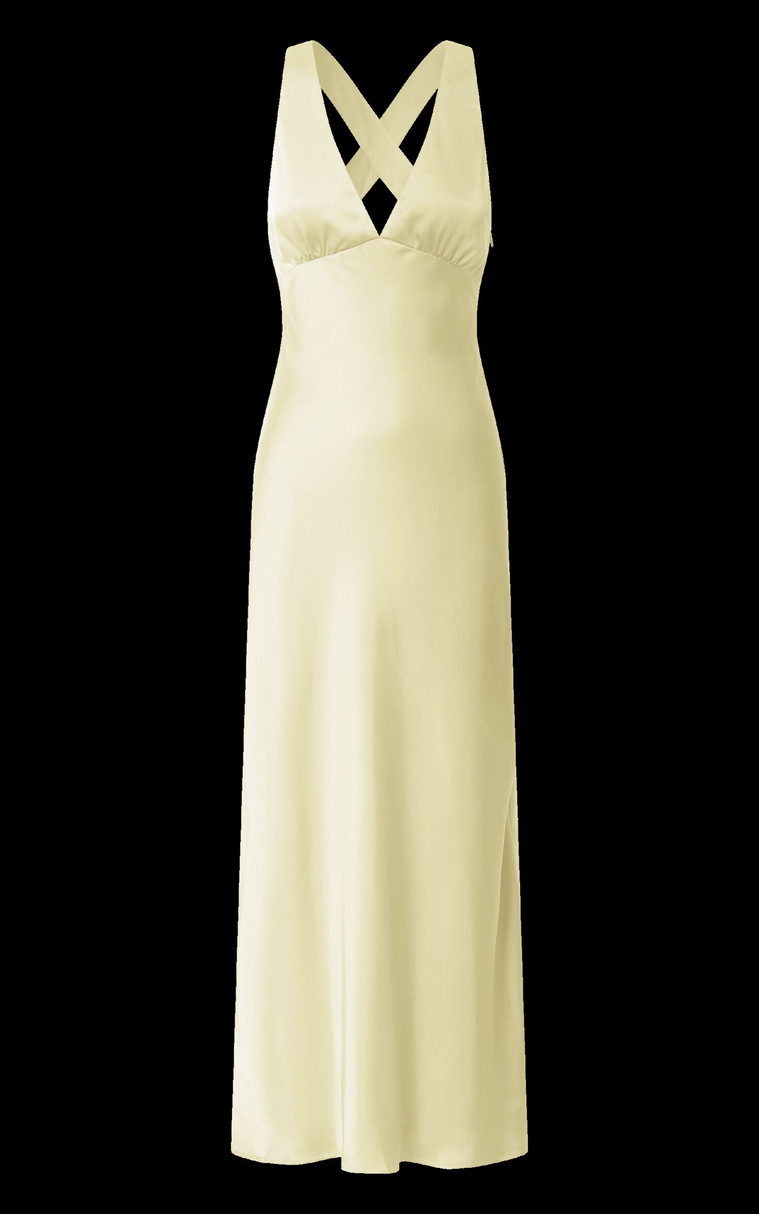 Khalani Midi Dress Deep V Neck Satin Slip Dress In Butter Yellow