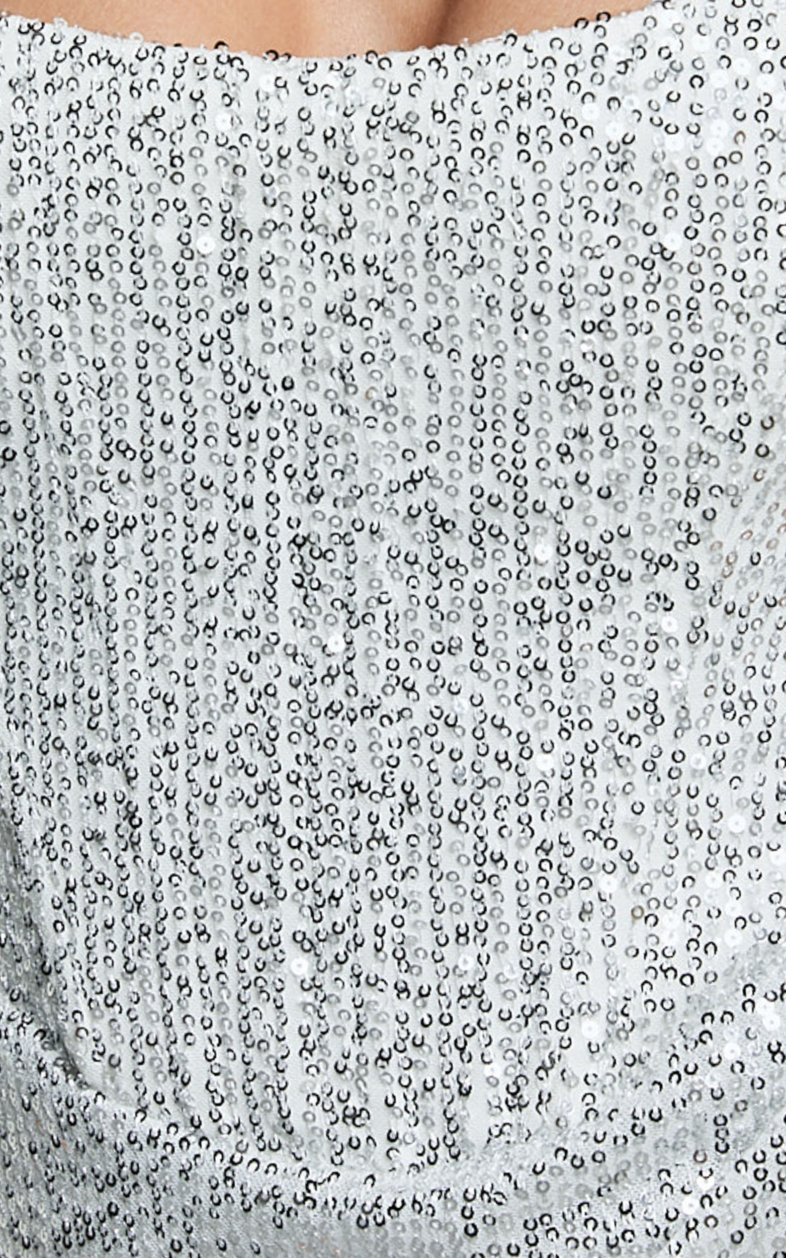 Akhira Mini Dress Corset Detail Strapless Sequin Dress In Silver Showpo
